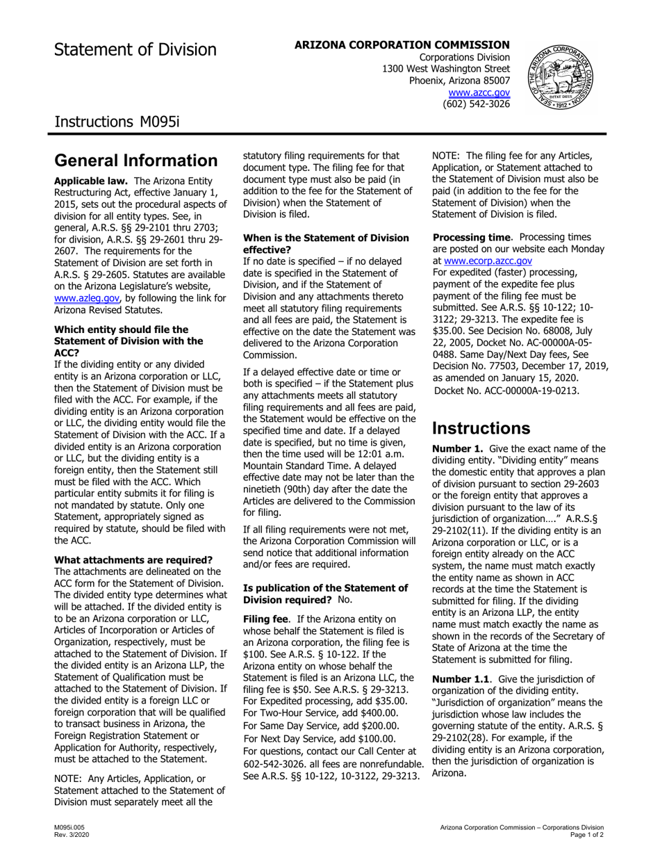 Download Instructions for Form M095.005 Statement of Division PDF ...