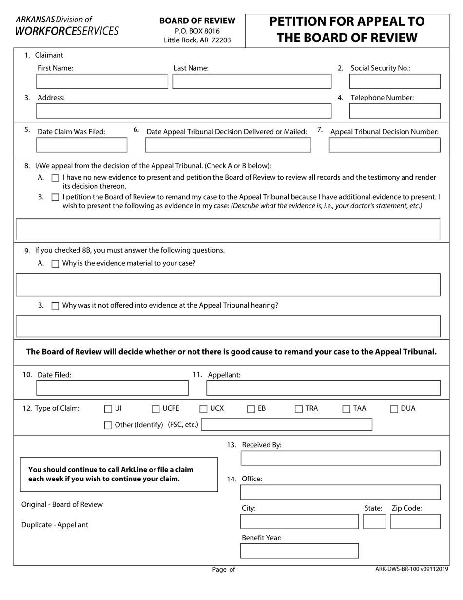 Form ARK-DWS-BR-100 Download Fillable PDF or Fill Online Petition for ...