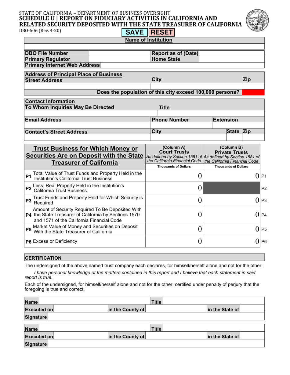 Form DBO-506 Schedule U - Fill Out, Sign Online and Download Fillable ...