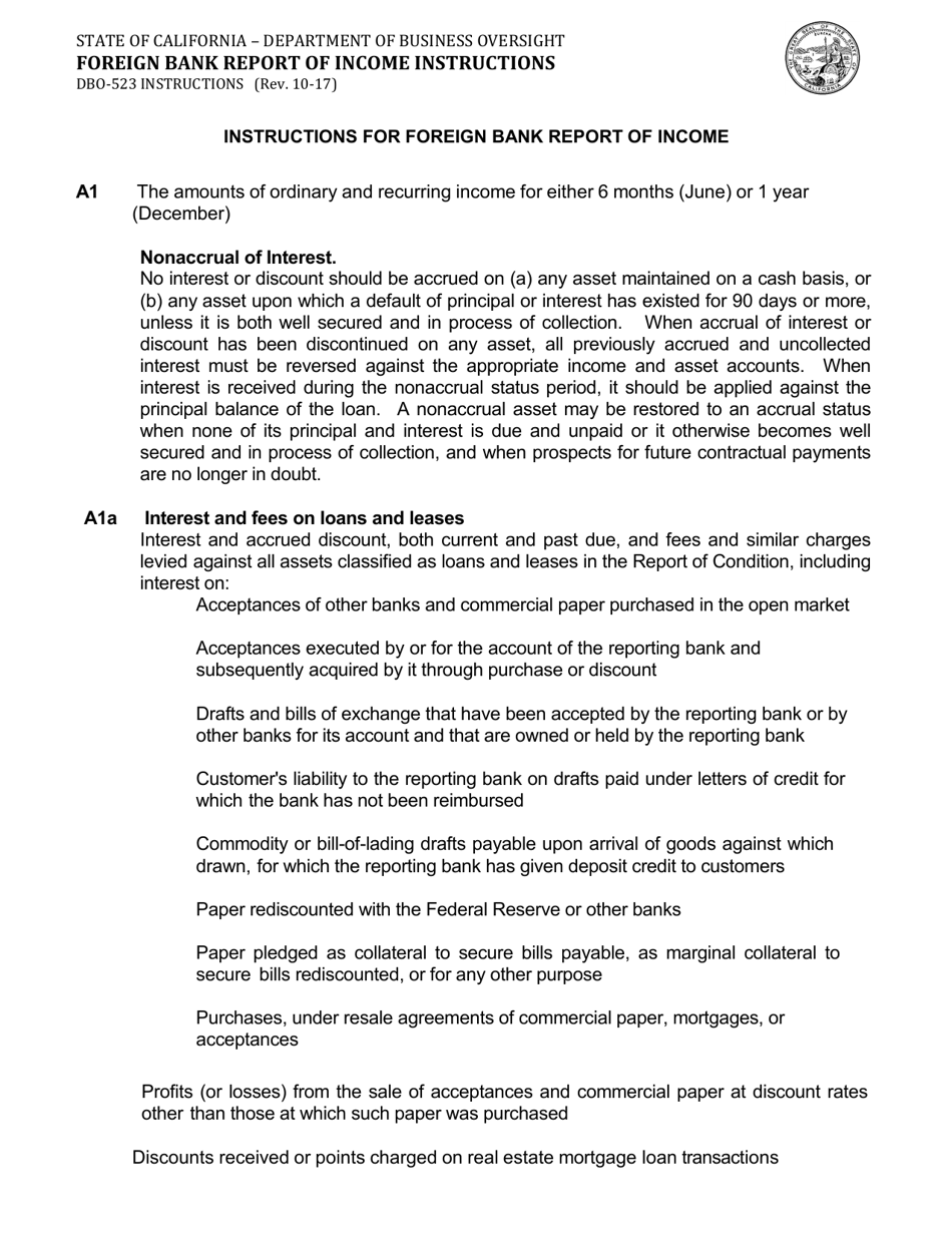 Download Instructions for Form DBO-523 Foreign Bank Report of Income ...