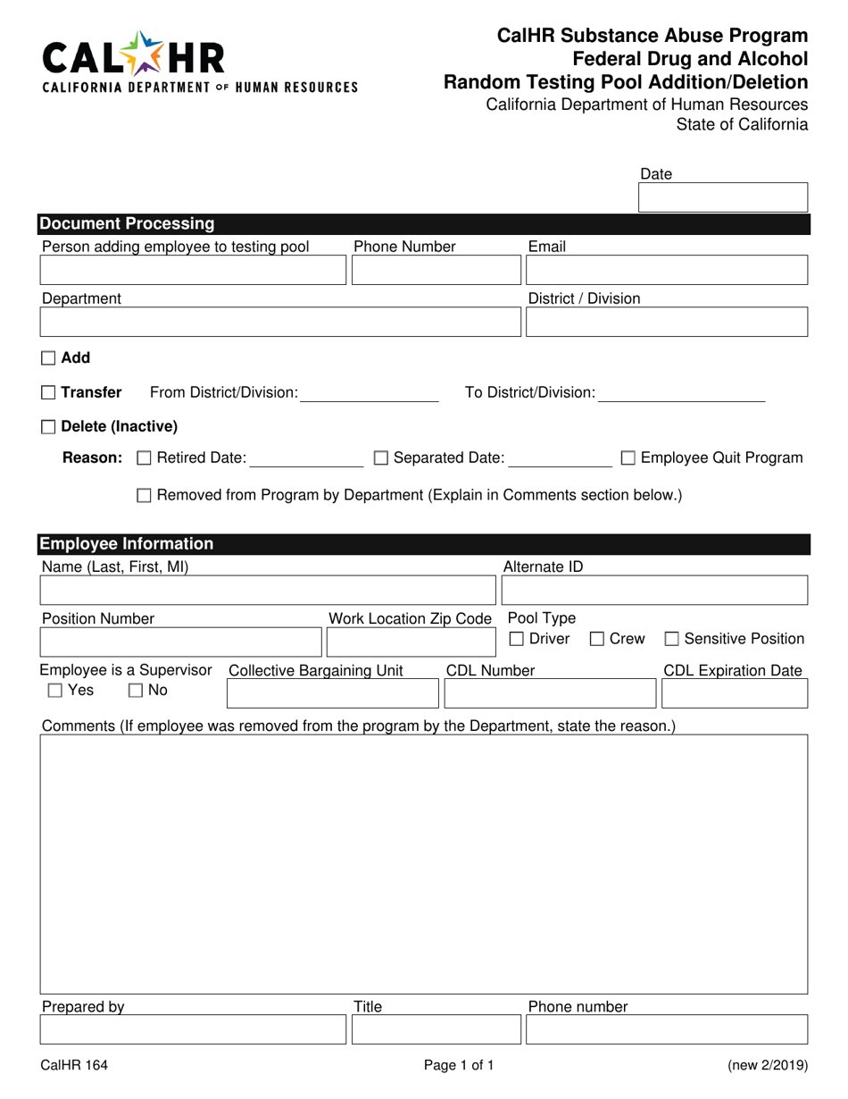 Form CALHR164 - Fill Out, Sign Online and Download Fillable PDF ...