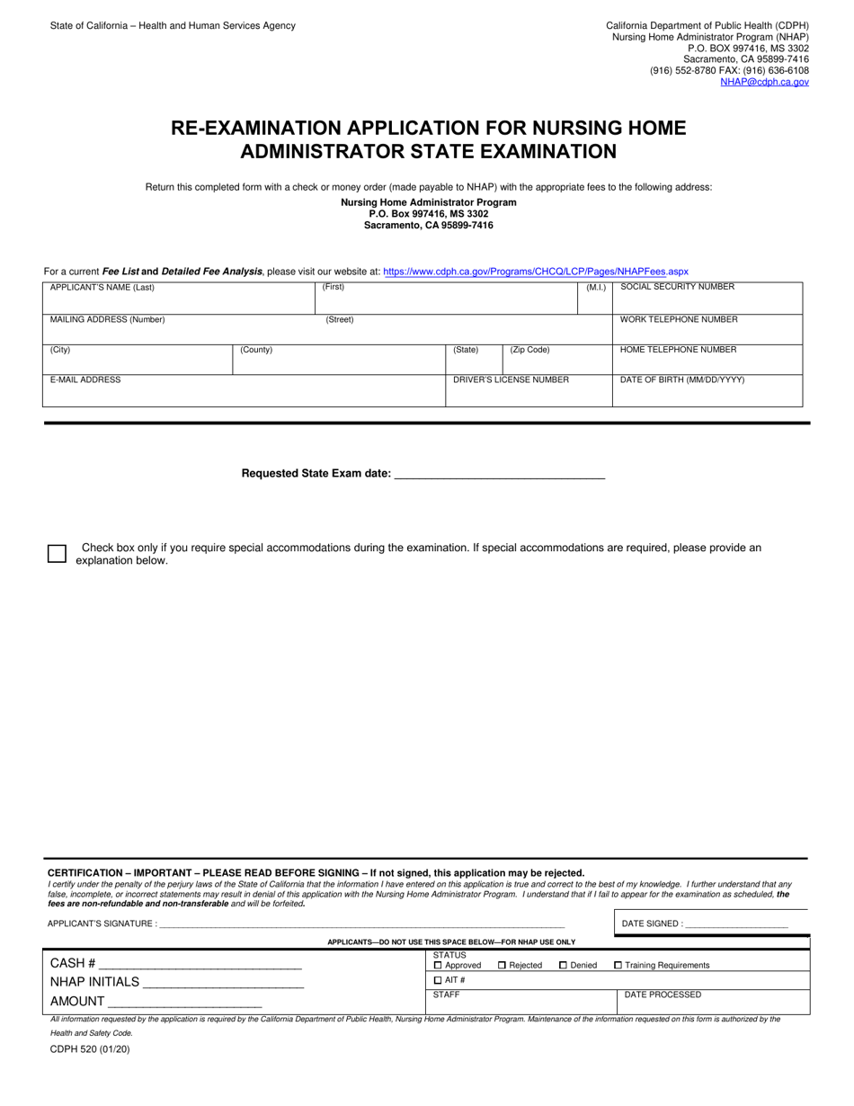 Form CDPH520 - Fill Out, Sign Online and Download Fillable PDF ...