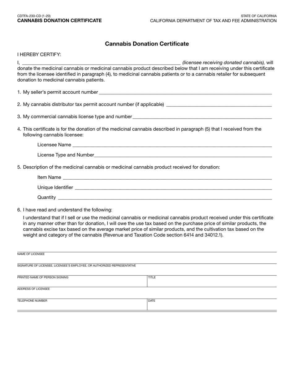 Form CDTFA-230-CD - Fill Out, Sign Online and Download Fillable PDF ...