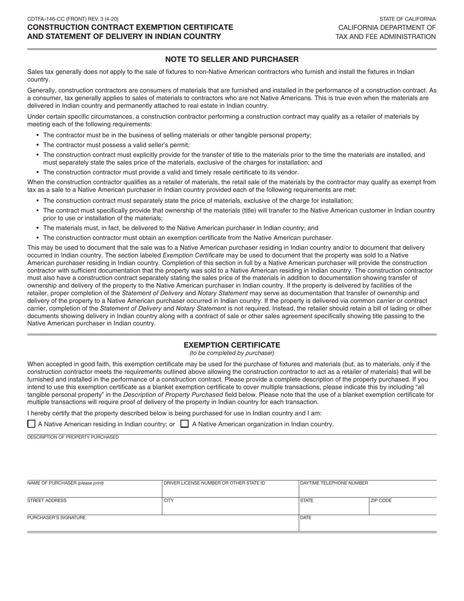 Form CDTFA-146-CC Download Fillable PDF or Fill Online Construction ...