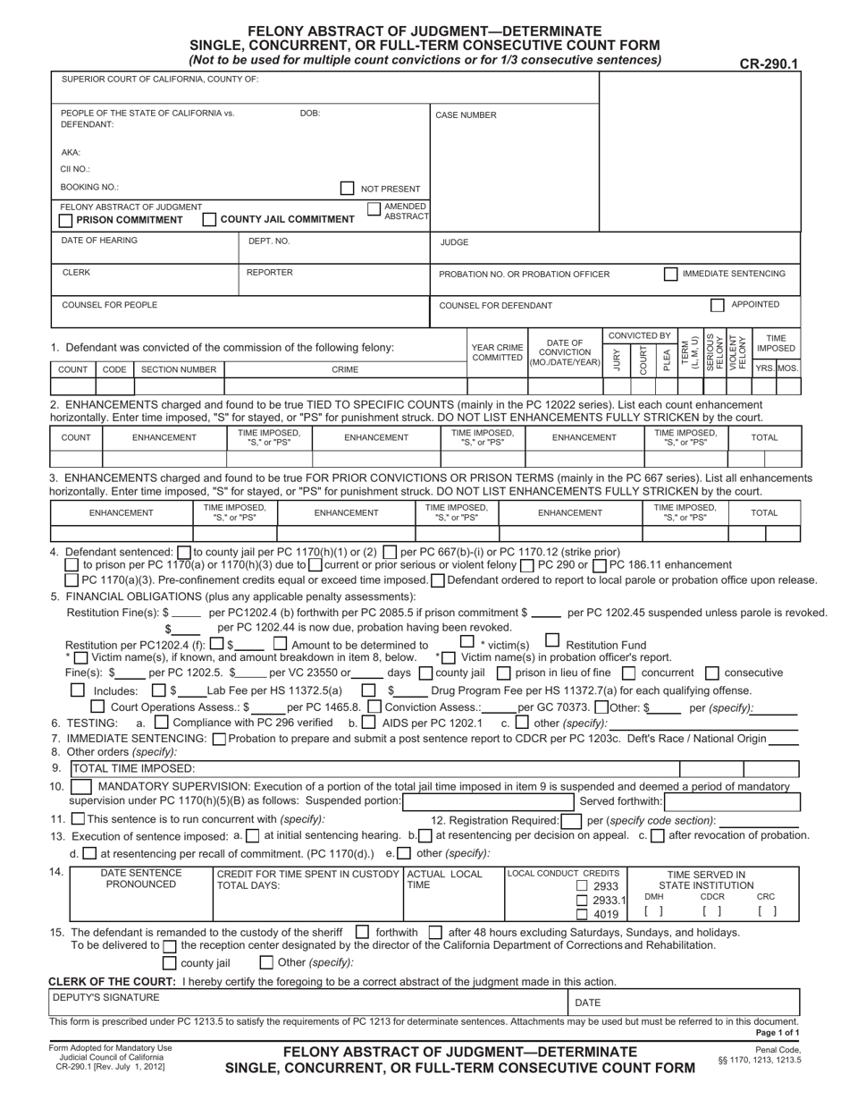 Form CR-290.1 - Fill Out, Sign Online and Download Printable PDF ...