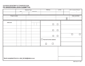 CDOT Form 411 Download Fillable PDF or Fill Online Pg Binder/Emulsion ...