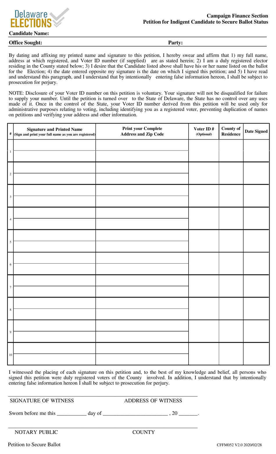 Form CFFM052 Download Printable PDF or Fill Online Petition for ...