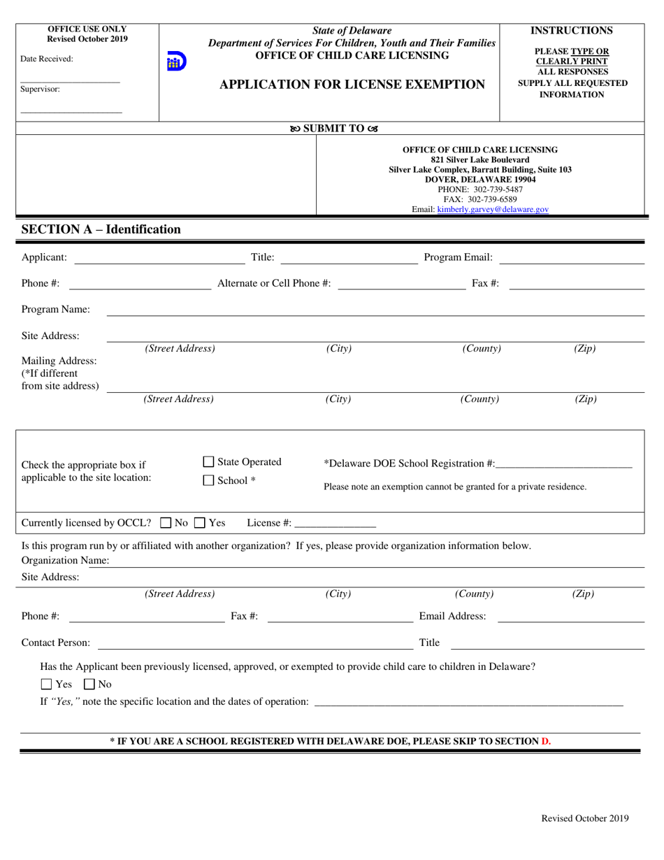 Delaware Application for License Exemption Download Printable PDF ...