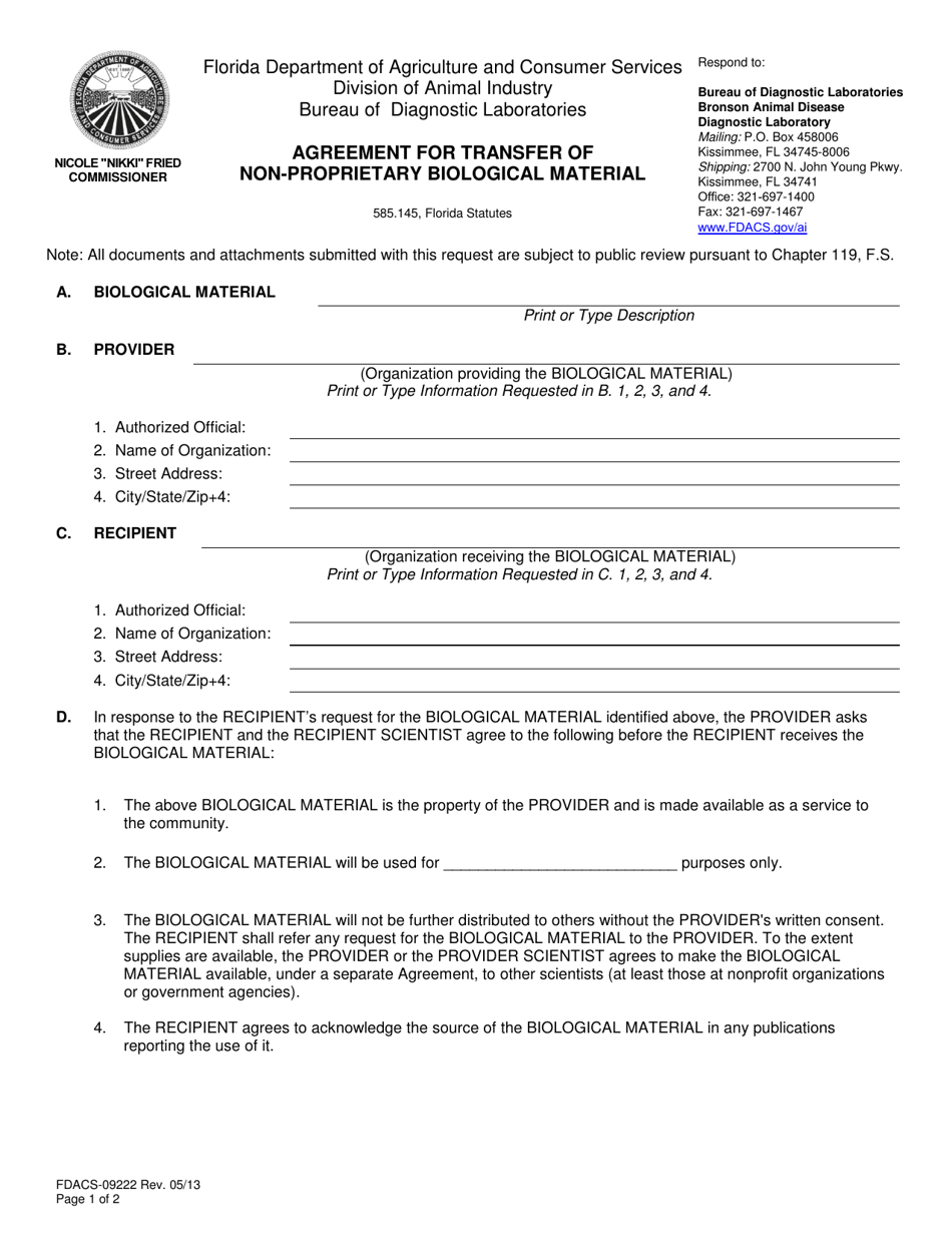 Form FDACS-09222 - Fill Out, Sign Online and Download Fillable PDF ...