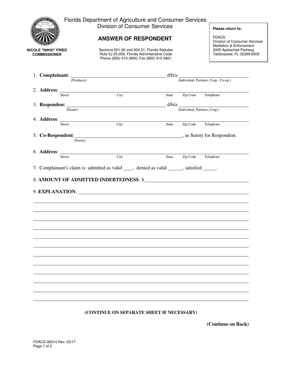Form FDACS-06314 - Fill Out, Sign Online and Download Fillable PDF ...