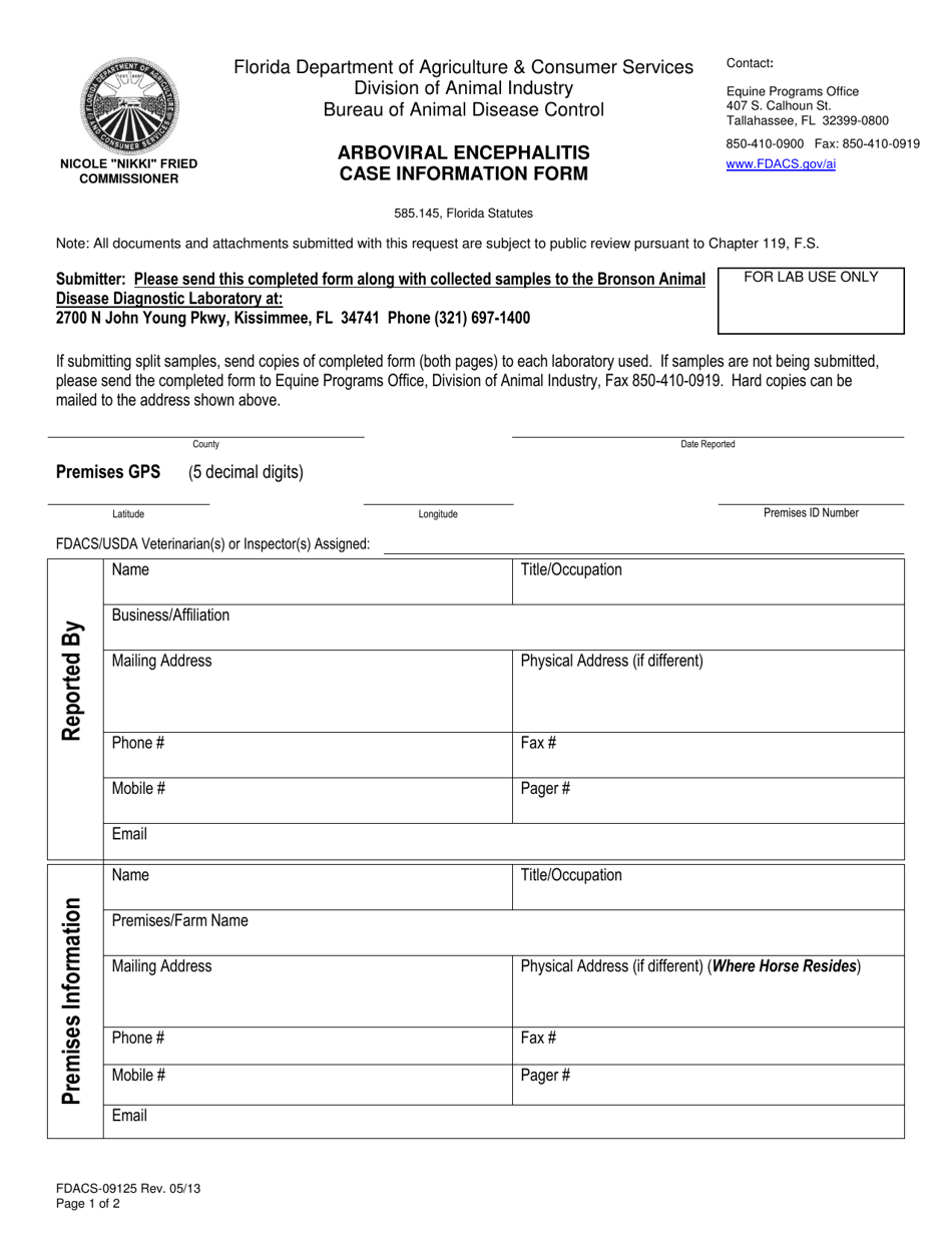 Form FDACS-09125 - Fill Out, Sign Online and Download Fillable PDF ...