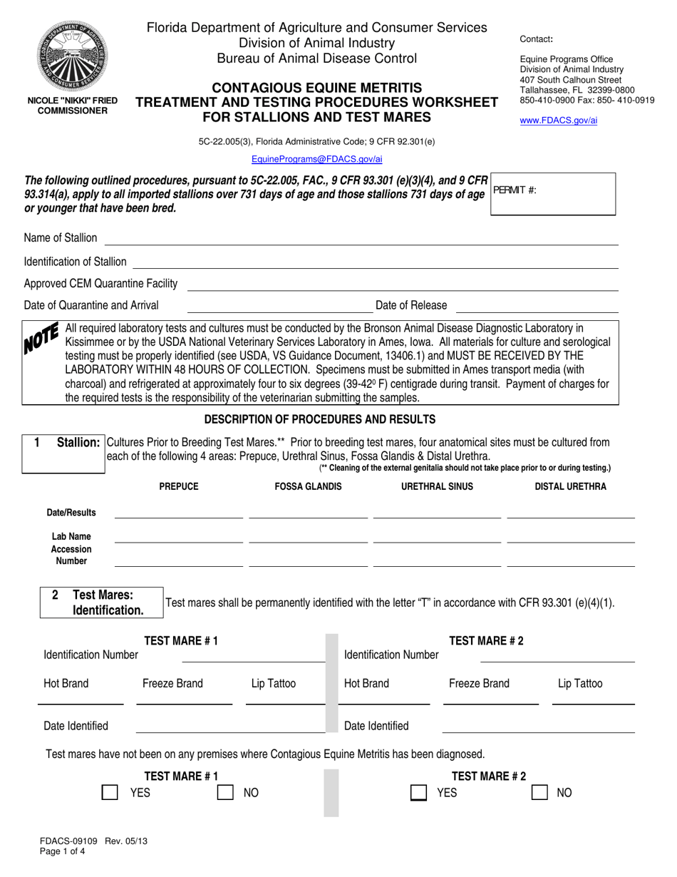 Form FDACS-09109 - Fill Out, Sign Online and Download Fillable PDF ...