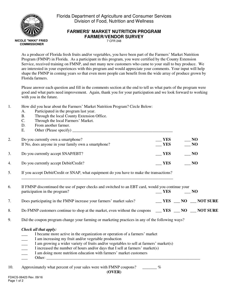 Form FDACS-06423 - Fill Out, Sign Online and Download Printable PDF ...