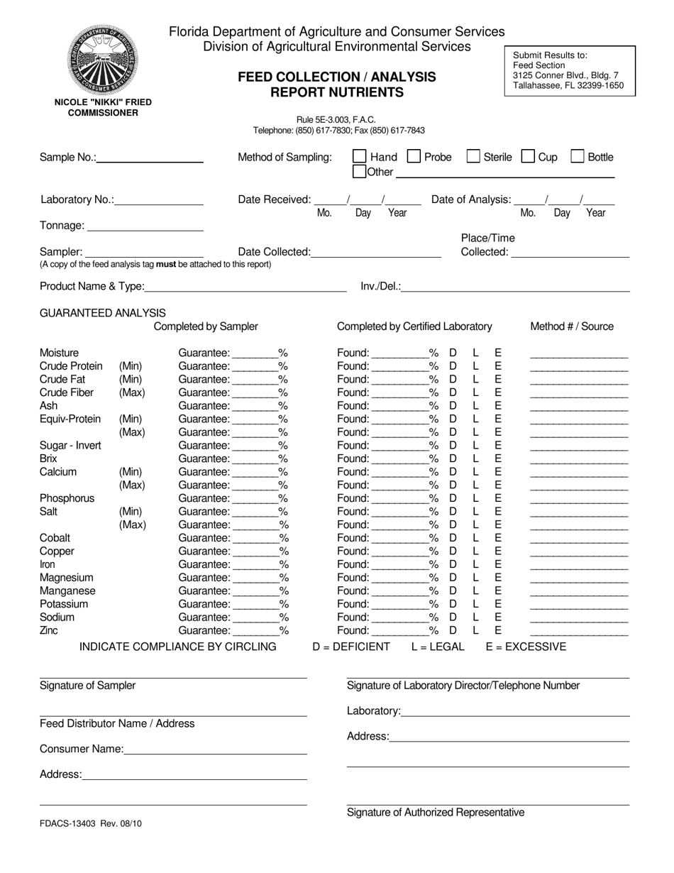 Form FDACS-13403 - Fill Out, Sign Online and Download Printable PDF ...