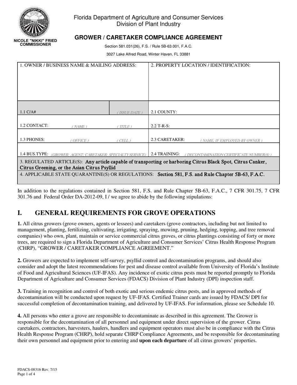 Form FDACS-08316 - Fill Out, Sign Online and Download Fillable PDF ...