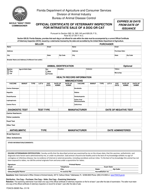 Form FDACS 09085 Fill Out Sign Online And Download Fillable PDF 