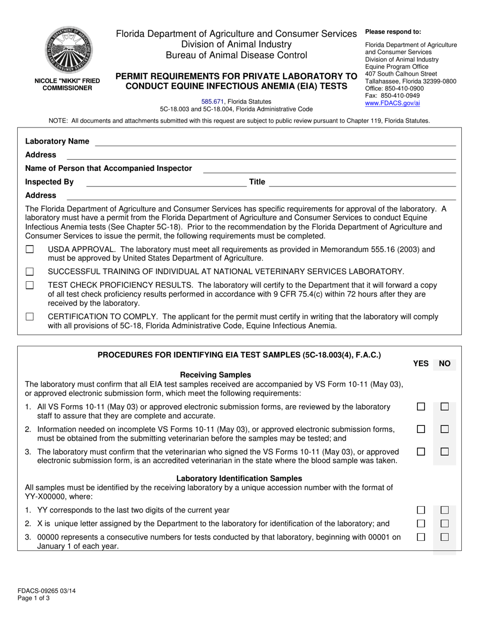 Form FDACS-09265 - Fill Out, Sign Online and Download Fillable PDF ...