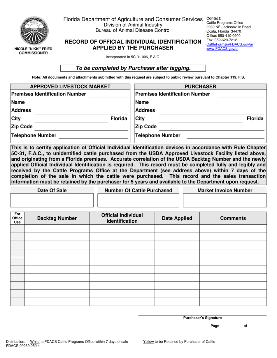 Form FDACS-09269 - Fill Out, Sign Online and Download Fillable PDF ...