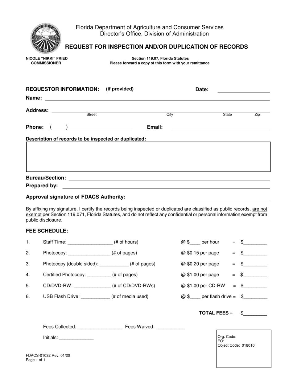 Form FDACS-01032 - Fill Out, Sign Online and Download Fillable PDF ...
