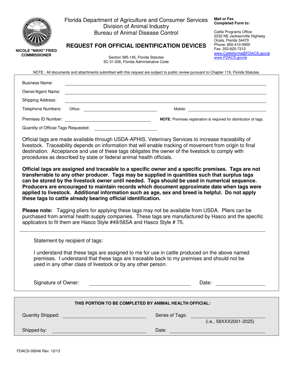 Form FDACS-09246 - Fill Out, Sign Online and Download Fillable PDF ...