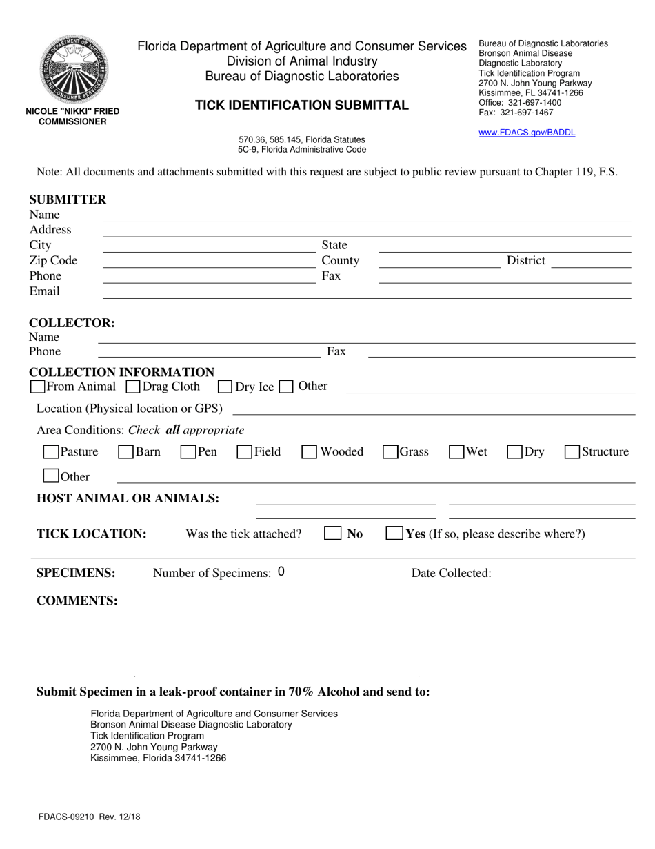 Form FDACS-09210 - Fill Out, Sign Online and Download Fillable PDF ...