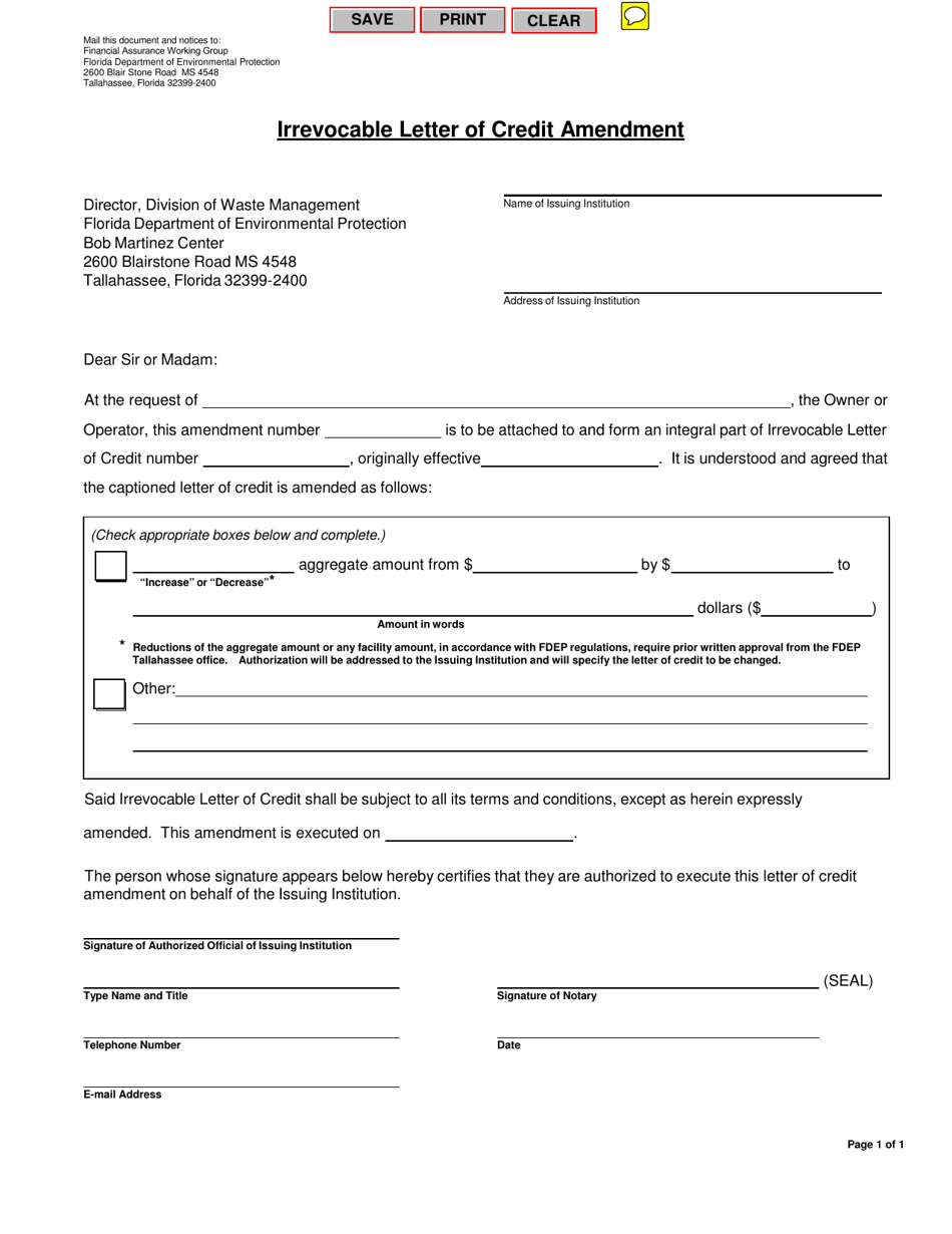 Florida Irrevocable Letter of Credit Amendment - Fill Out, Sign Online ...
