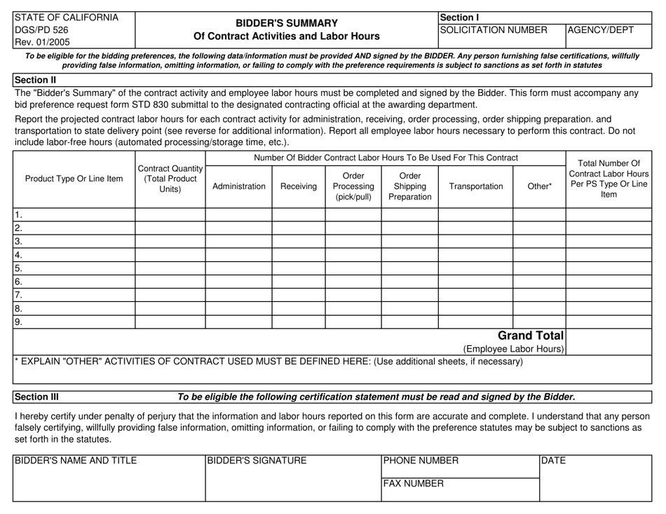 Form DGS PD526 - Fill Out, Sign Online and Download Fillable PDF ...