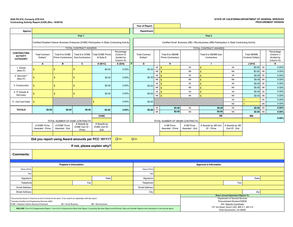 Form DGS PD810 - Fill Out, Sign Online and Download Fillable PDF ...