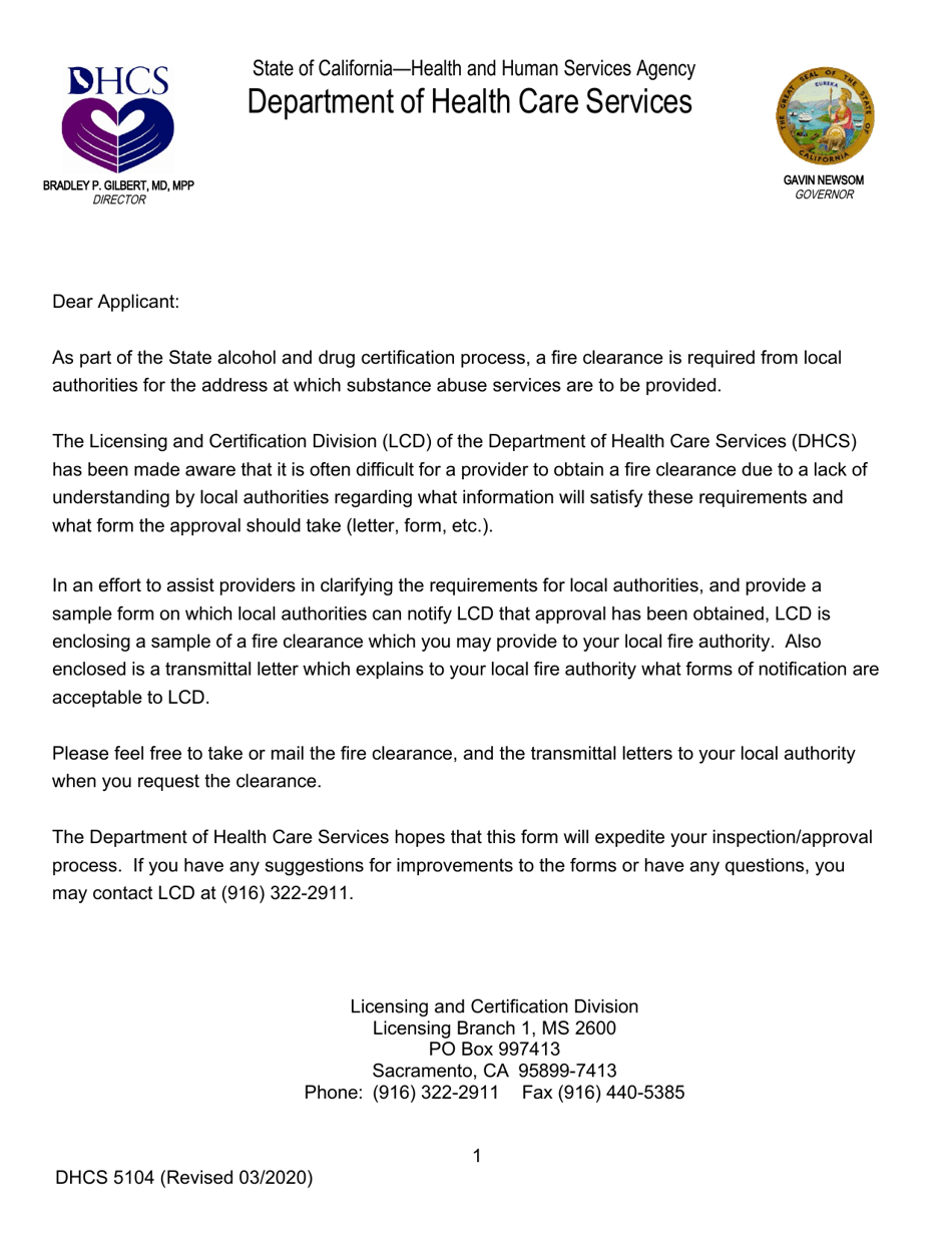 Form DHCS5104 - Fill Out, Sign Online and Download Fillable PDF ...