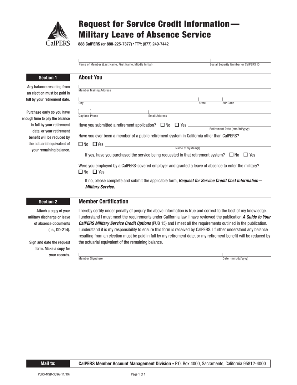 Form PERS-MSD-369A - Fill Out, Sign Online and Download Fillable PDF ...