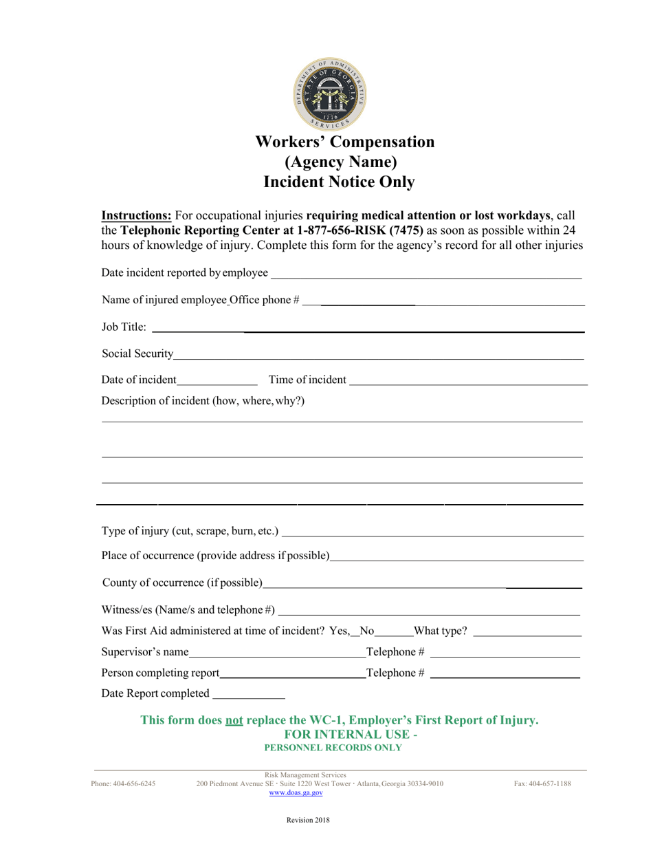 Georgia (United States) Workers' Compensation Incident Notice Only ...