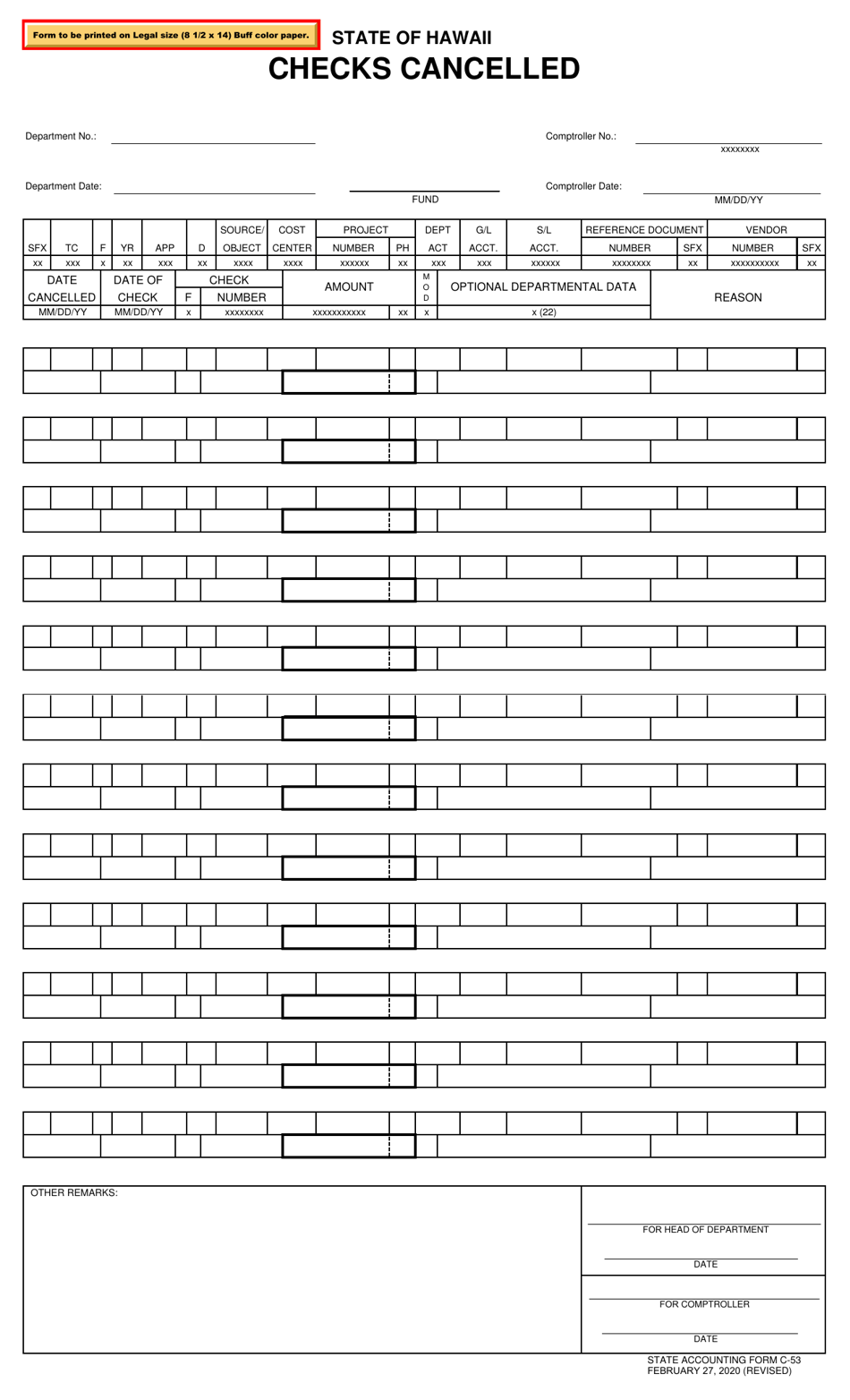 Form C-53 - Fill Out, Sign Online and Download Fillable PDF, Hawaii ...