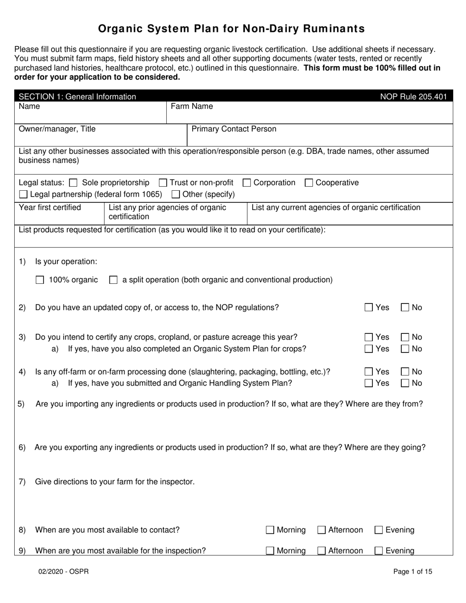 Idaho Organic System Plan for Non-dairy Ruminants - Fill Out, Sign ...