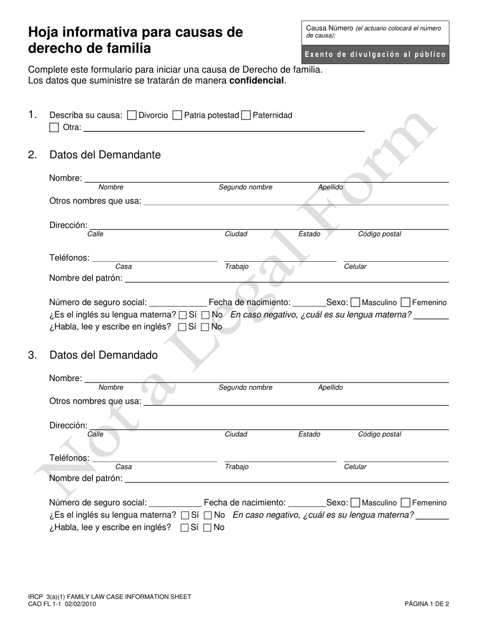 Formulario CAO FL1-1 - Fill Out, Sign Online and Download Printable PDF ...