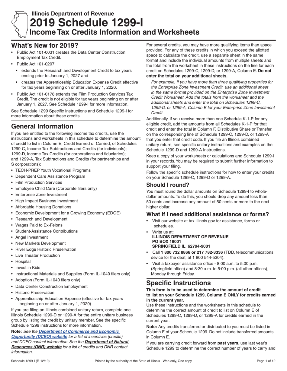 2019 Illinois Income Tax Credits Information and Worksheets - Fill Out ...