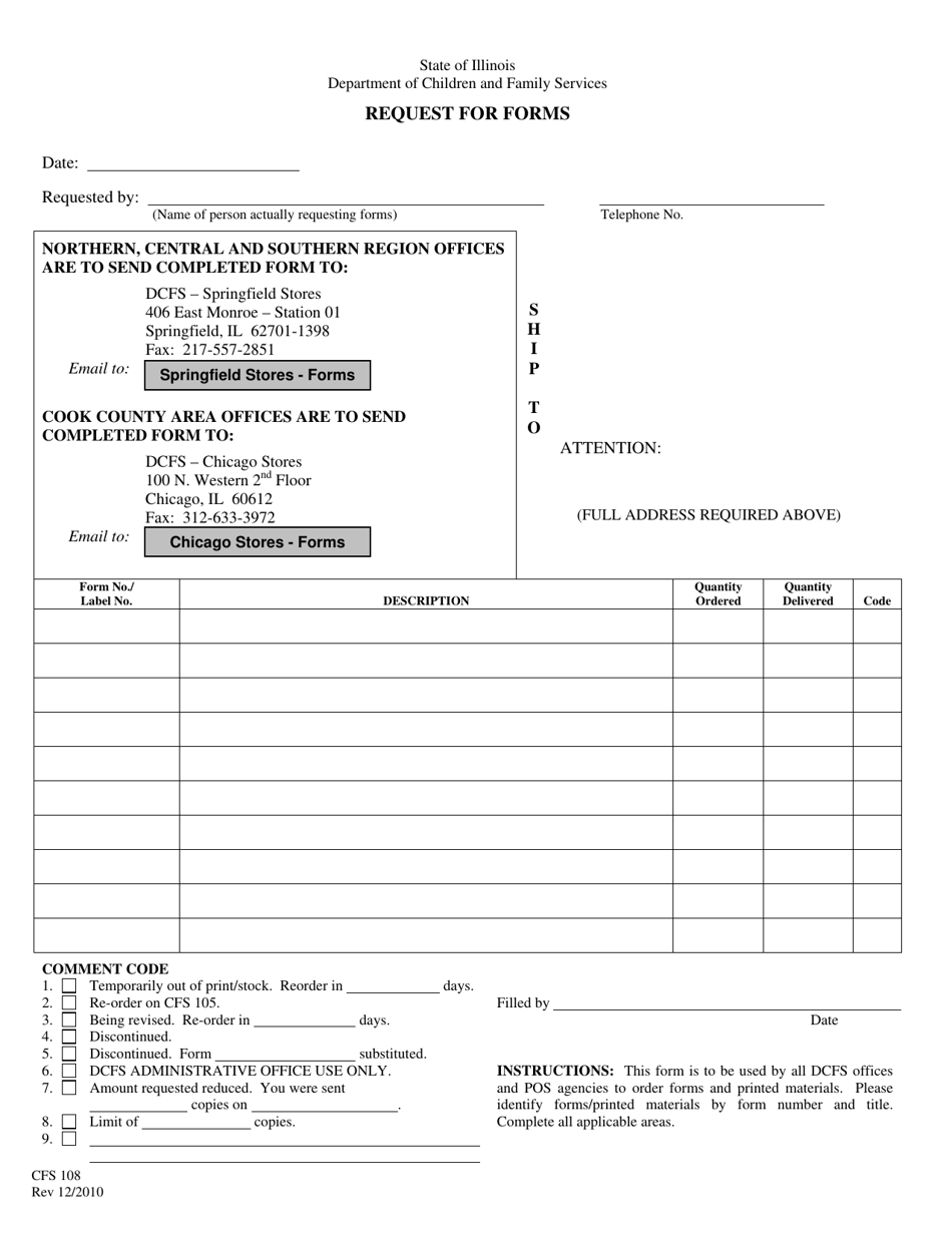 Form CFS108 - Fill Out, Sign Online and Download Fillable PDF, Illinois ...