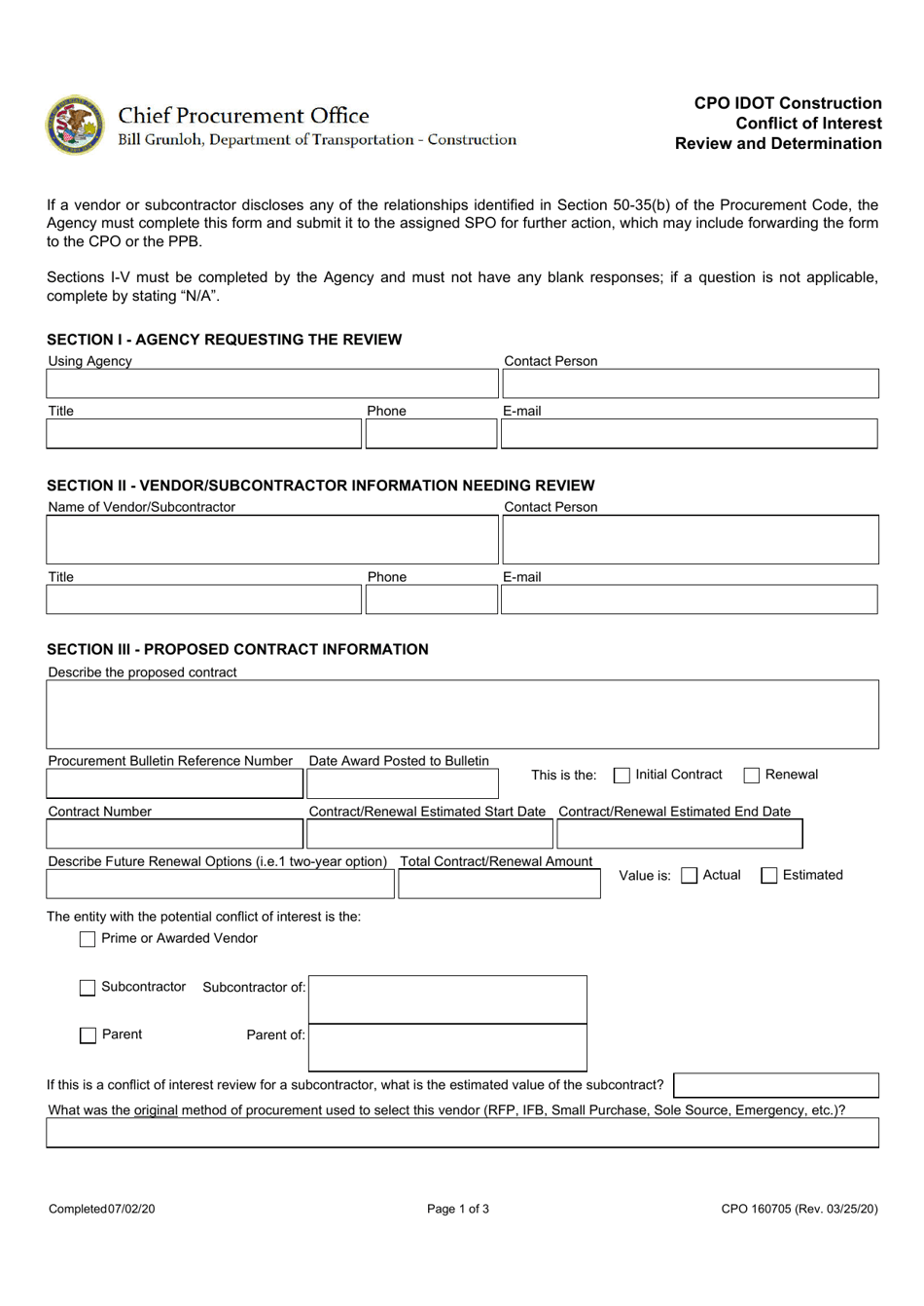 Form CPO160705 Download Fillable PDF or Fill Online Cpo Idot ...