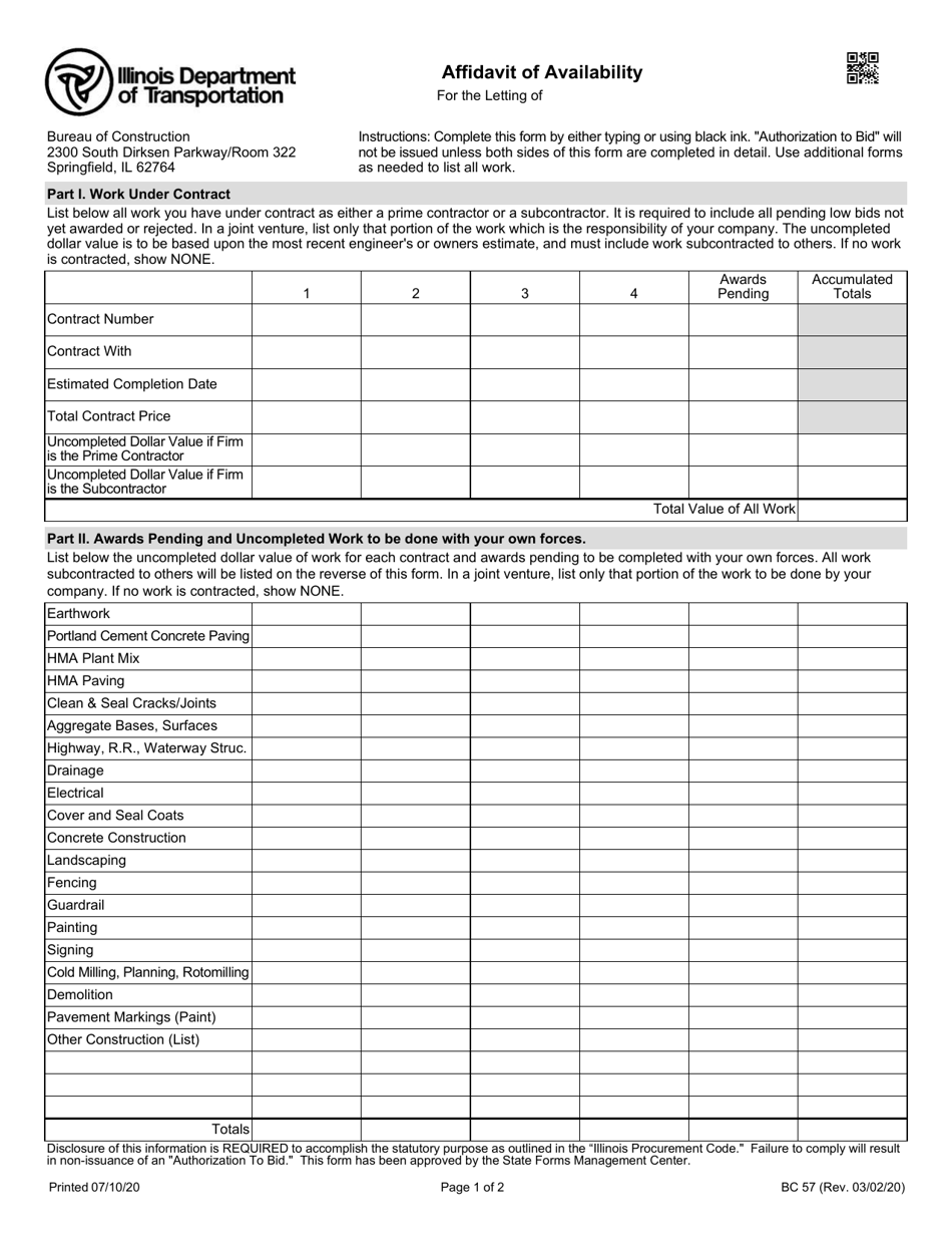 Form BC57 - Fill Out, Sign Online and Download Fillable PDF, Illinois ...