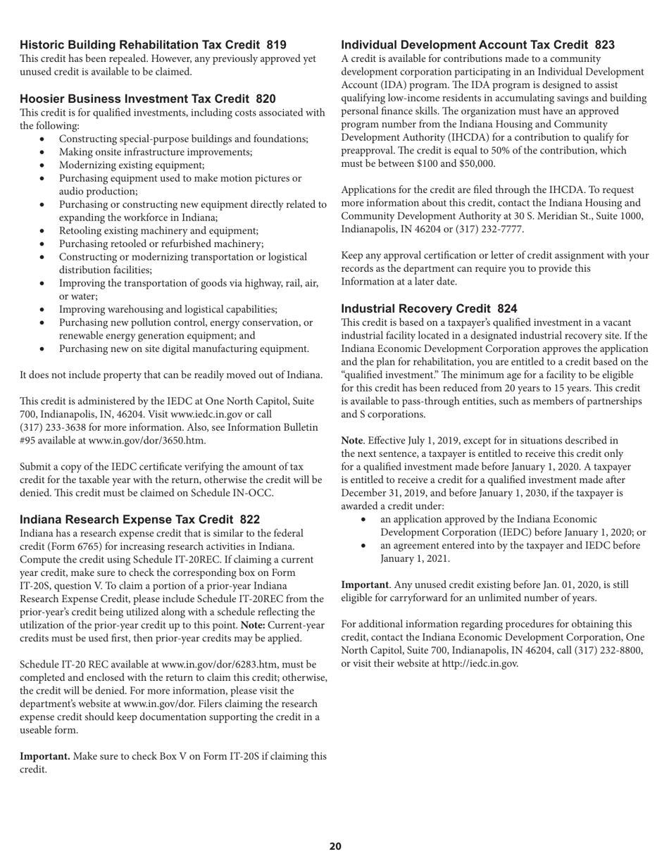 Download Instructions for Form IT-20S, State Form 10814 S Corporation ...
