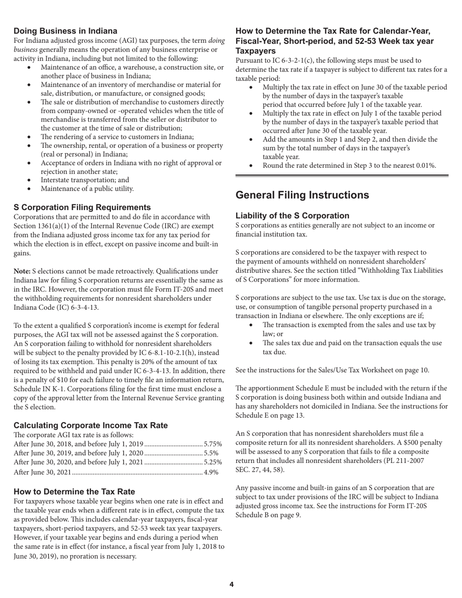 Download Instructions for Form IT-20S, State Form 10814 S Corporation ...