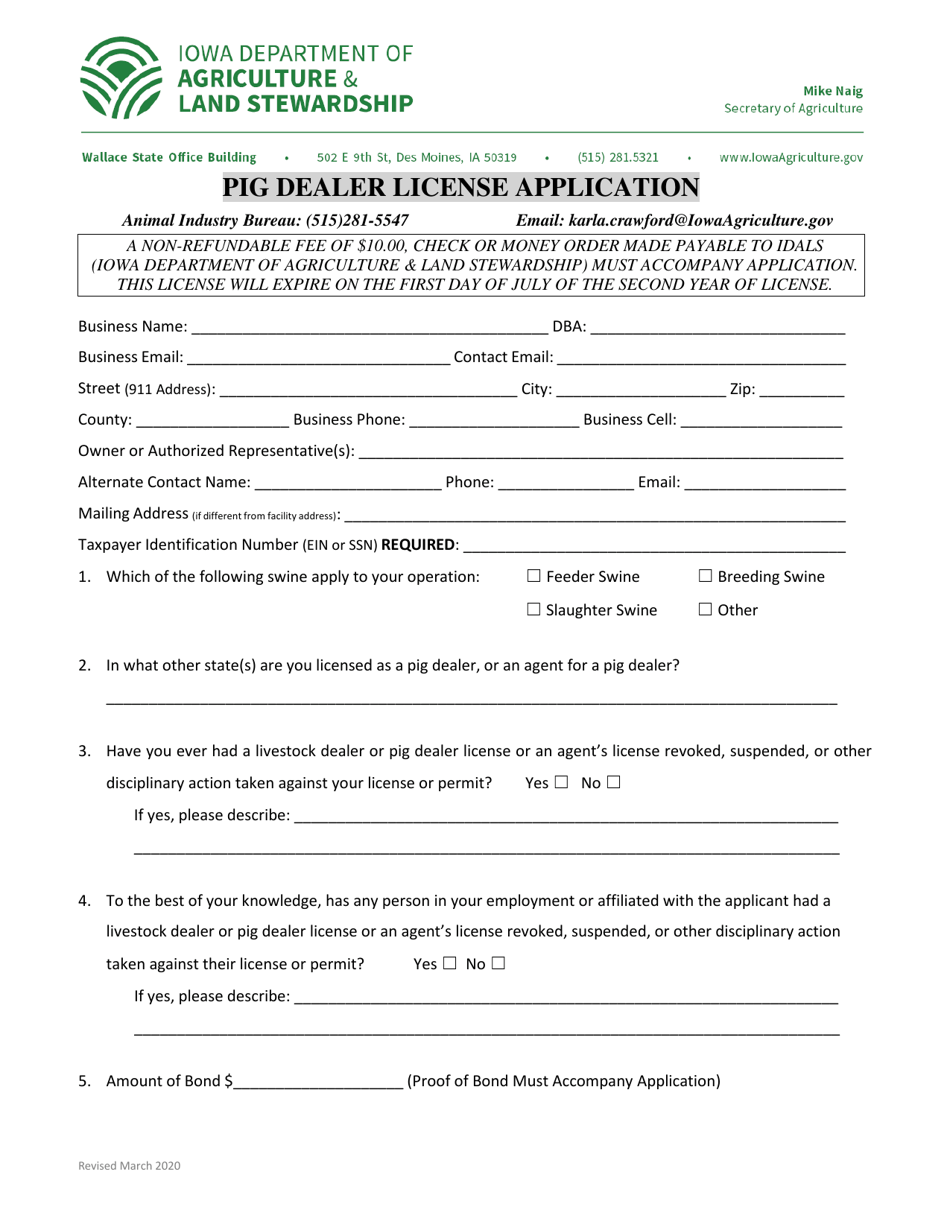 Iowa Pig Dealer License Application - Fill Out, Sign Online and ...