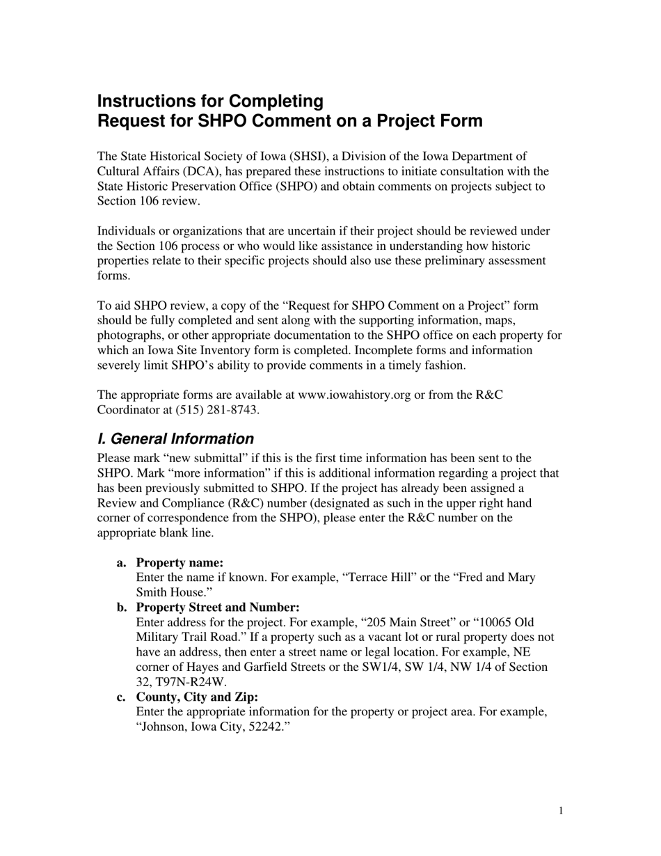 Download Instructions for Request for Shpo Comment on a Project PDF ...