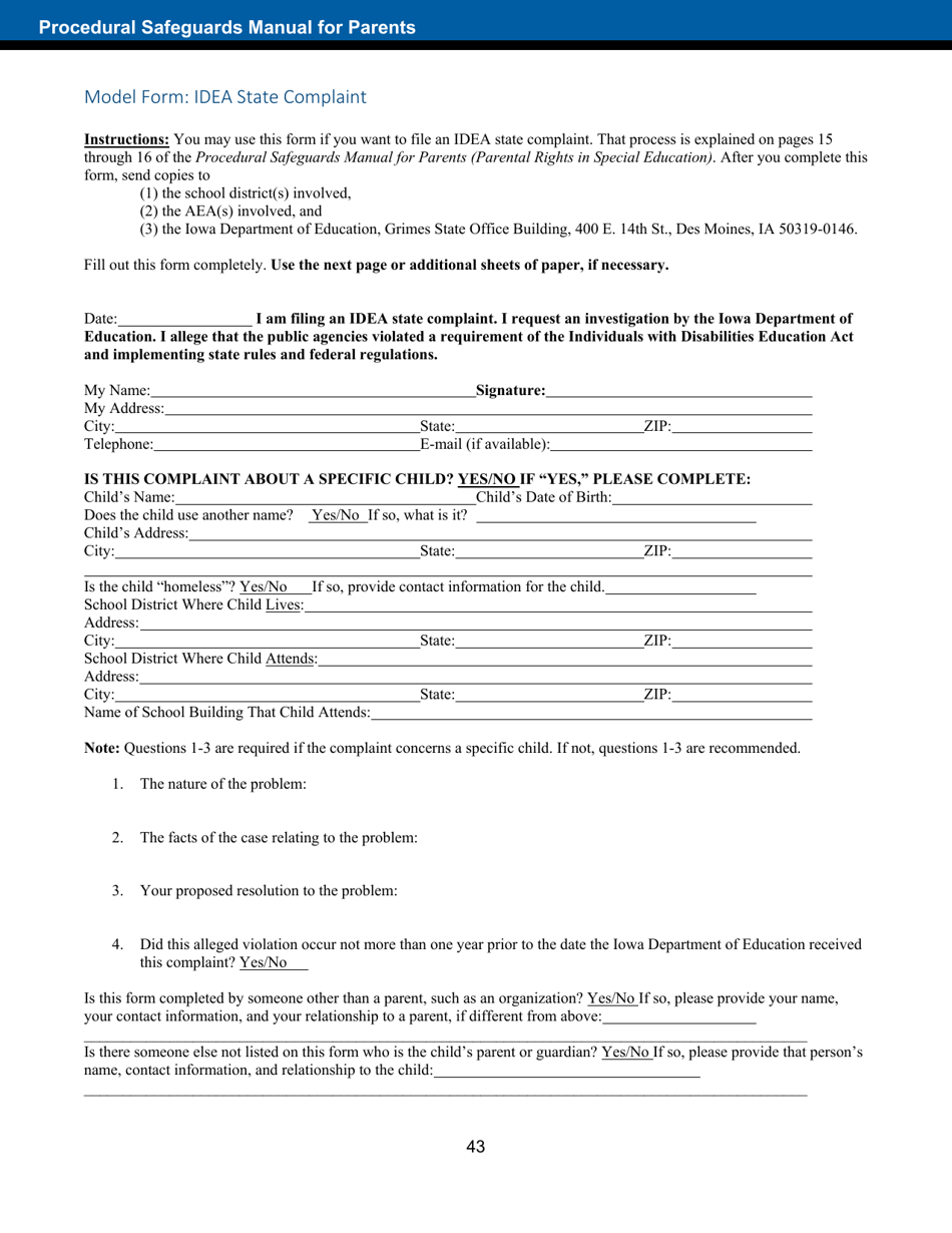 Iowa Model Form: Idea State Complaint - Fill Out, Sign Online and ...