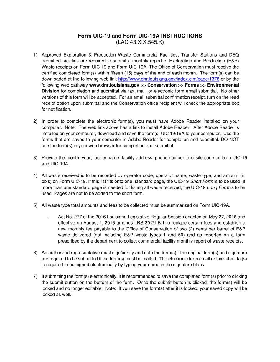 Download Instructions for Form UIC-19, UIC-19A PDF | Templateroller