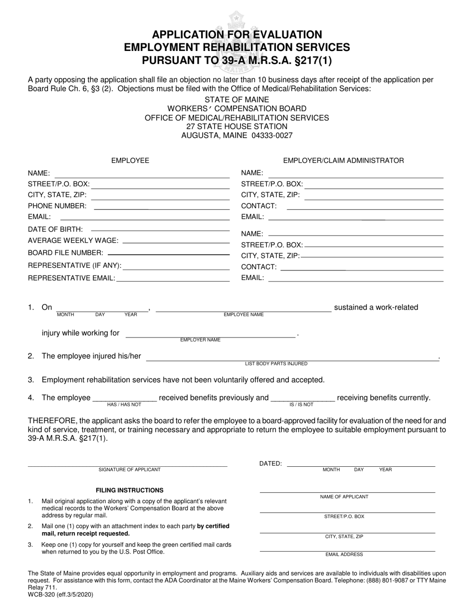 Form WCB-320 - Fill Out, Sign Online and Download Fillable PDF, Maine ...