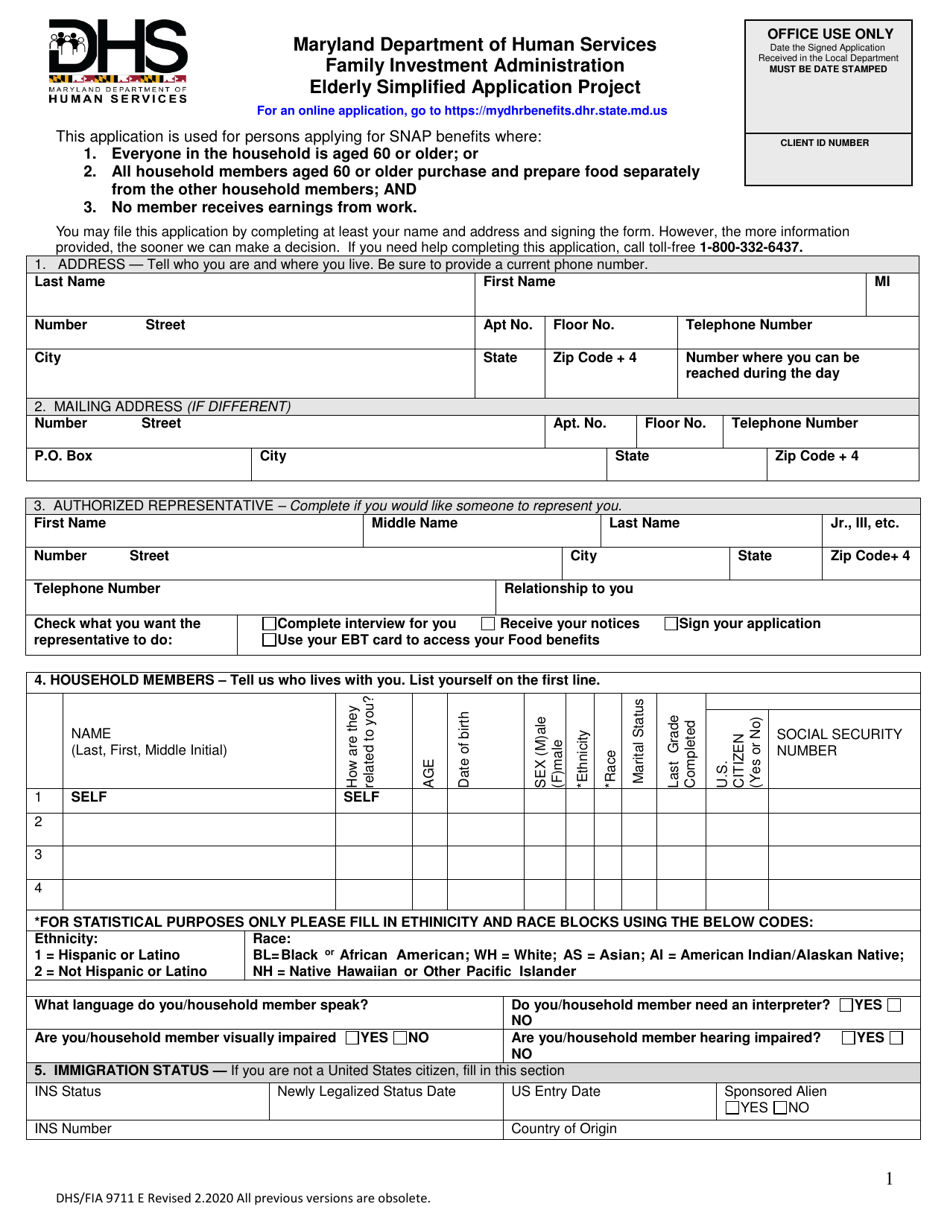 Form DHS/FIA9711 - Fill Out, Sign Online and Download Printable PDF ...