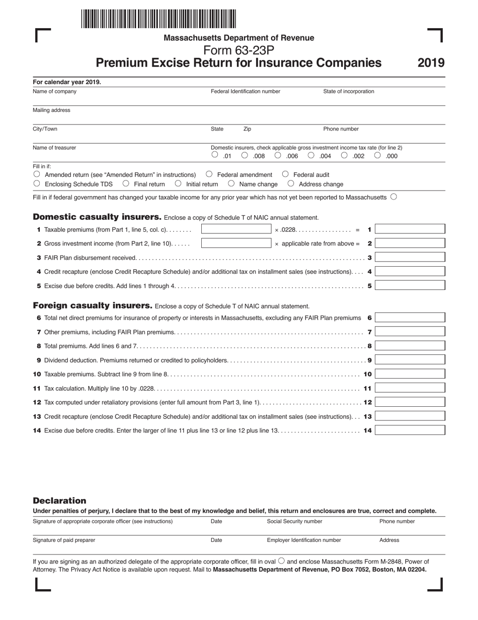 Form 63-23P Download Printable PDF or Fill Online Premium Excise Return ...