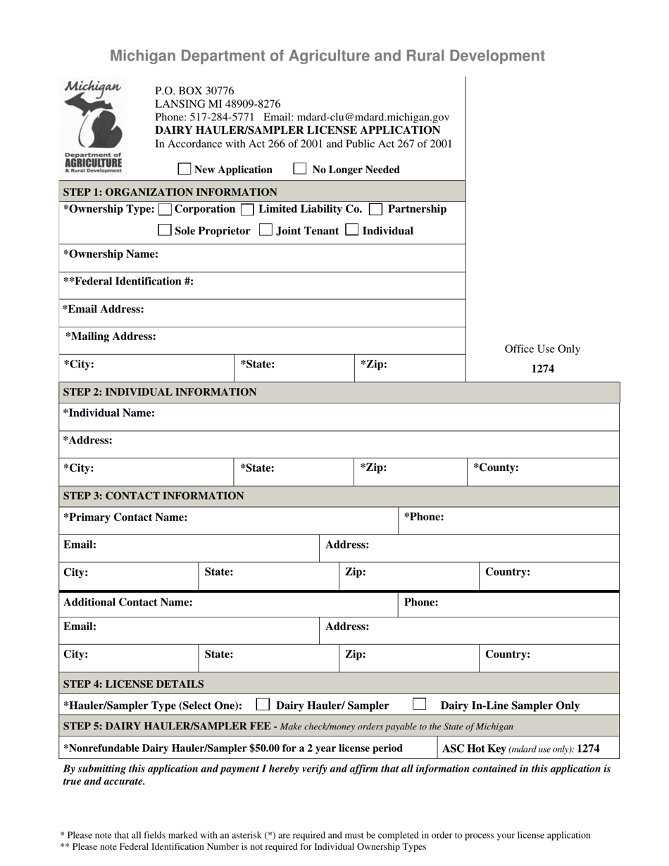 Michigan Dairy Hauler/Sampler License Application - Fill Out, Sign ...