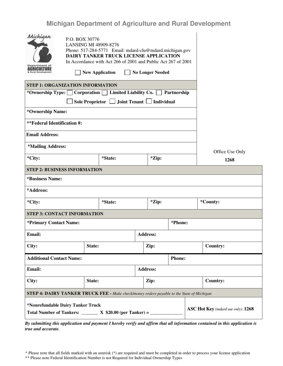 Michigan Dairy Tanker Truck License Application - Fill Out, Sign Online ...