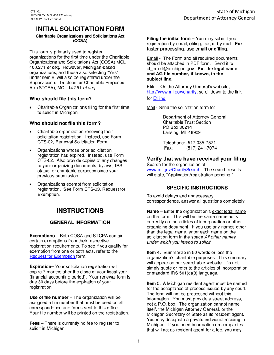Form CTS-01 - Fill Out, Sign Online and Download Fillable PDF, Michigan ...